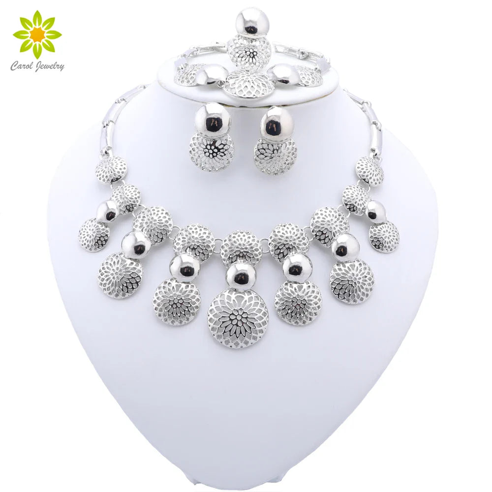 Earring and necklace set silver, chunky ring jewellery